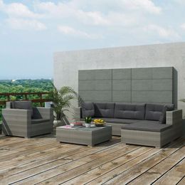 6-tlg. Garten-Lounge-Set mit Kissen Poly Rattan Grau