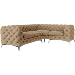 S-style Möbel - Chesterfield Ecksofa River mit Metall Füßen, Beige Samt