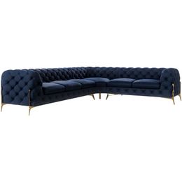 S-style Möbel - Chesterfield Ecksofa Willow mit Metall Füßen, Blau Samt