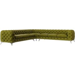 S-style Möbel - Chesterfield Ecksofa River mit Metall Füßen, Olive Samt