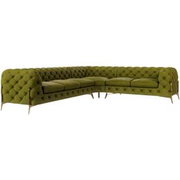 S-style Möbel - Chesterfield Ecksofa Willow mit Metall Füßen, Olive Samt