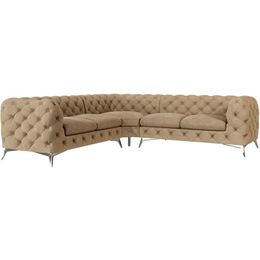 S-style Möbel - Chesterfield Ecksofa River mit Metall Füßen, Beige Samt