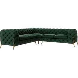 S-style Möbel - Chesterfield Ecksofa Willow mit Metall Füßen, Grün Samt