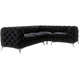 S-style Möbel - Chesterfield Ecksofa River mit Metall Füßen, Schwarz Samt