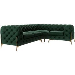 S-style Möbel - Chesterfield Ecksofa Willow mit Metall Füßen, Grün Samt