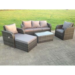 Fimous - Rattan Gartenmöbel Set 6-Sitzer Gartenlounge Sofa Sitzgruppe Terassenmöbel mit Gartensofa, Sessel, Hocker Dunkelgrau Gemischt