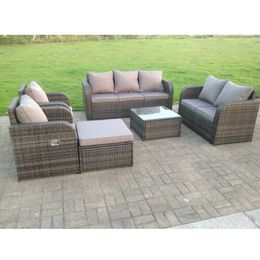 Polyrattan Garten Sofa Outdoor Gartenmöbel Set für 8 Personen Balkonmöbel Sitzgruppe mit Hocker,Armstuhl,Tisch Dunkelgrau Gemischt - Fimous