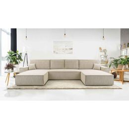 Polstersofa in U-Form mangussi u Schlaffunktion Bettkasten PSO100 Beige - Furnix