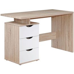 FineBuy - Schreibtisch massa 120 x 76 x 53 cm mit 3 Schubladen in Sonoma Weiß, Computertisch modern für Jugendliche, Laptoptisch platzsparend mit