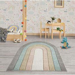 the carpet - Monde Moderner Designer Kinderteppich Wohnzimmerteppich, Weicher Kurzflor, Hoch Tief Effekt, Oval, merhfarbig, Regenbogen, Bunt,