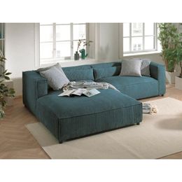 Ela – 4-sitzer ecksofa links – aus cordsamt – zeitgenössischer stil - entenblau