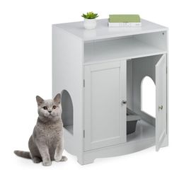 Relaxdays - Katzenschrank für Katzentoilette, 2 seitliche Eingänge, offenes Fach, hbt: 73,5x60x43,5 cm, Katzenhaus, weiß