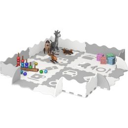 Relaxdays - Puzzlematte, 2x2 Spielmatte mit Rand, versch. Symbole, Schaumstoffmatte schadstofffrei, Kindermatte, grau/weiß