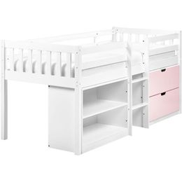 Beliani - Kinderbett Weiß u. Rosa Gummibaumholz mit Lattenrost 90x200 cm Schubladen Regalsystem Modern Kinderzimmer Jugendbett Einzelbett Hochbett