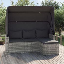 3-Sitzer-Gartensofa Loungesofa mit Dach und Fußhocker Grau Poly Rattan DE95682