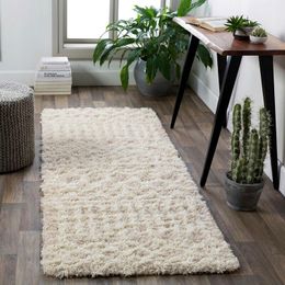 Flur Teppich Läufer Hochflor Soft Weich Shaggy Berber Boho Elfenbein und Beige 80 x 220 cm - Surya