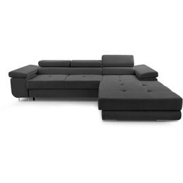 Ecksofa nillona Mini L-Form Schlaffunktion Bettkasten KR34 Dunkelgrau - Furnix