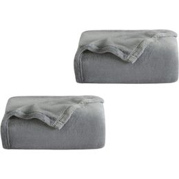 Kuscheldecke 2er Flanell Wohndecke Decke Universell Sofa Garten Unterwegs Grau 240 x 220 cm Super soft - VINGO