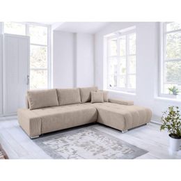 Ecksofa Sofa mit Schlaffunktion vogar Stoff Poso Beige Ottomane Rechts