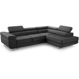 Ecksofa nillona new L-Form Schlaffunktion Bettkasten KR34 Dunkelgrau - Furnix