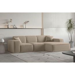 Ecksofa Designersofa celes premium Stoff Opera Velvet Sand Ottomane Rechts