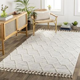 Teppich Kurzflor Wohnzimmer Skandi Boho Design Muster Uni Relief 3D Elfenbein und Grau 160 x 213 cm - Surya