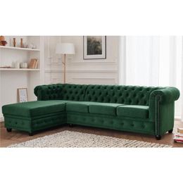 Lisa Design - William - chesterfield ecksofa links - 4 sitzplätze - aus samt - grün