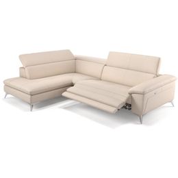 Sofanella - Leder Ecksofa stella Links Creme 272 x 107 x 74 cm Füße: Matt-Schwarz - Creme