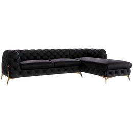 S-style Möbel - Chesterfield Ecksofa mit Ottomane Willow, Schwarz Samt