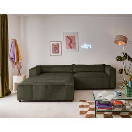 Lisa Design - Ela - ecksofa links - 4 sitzplätze - großer geripptem cord - grün