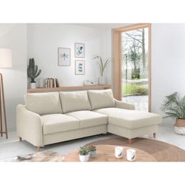 Will - ecksofa rechts - schlaffunktion und bettkasten - 4 sitzplätze - aus stoff - beige