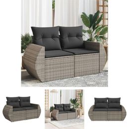 The Living Store - Gartensofa 2-Sitzer mit Kissen Grau Poly Rattan - Gartensofas - Grau