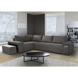 Sofa mit Schlaffunktion Kardo - Ecksofa mit Zwei Bettkasten, Samtstoff, Puff, Schublade - Eckcouch L-Form Links - Dunkelgrau - Dunkelgrau - Graingold