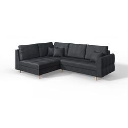 S-style Möbel - Ecksofa mit Holzfüßen Matthias aus Luxusmicrofaser, Anthrazit