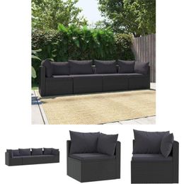 Doc&et² - The Living Store 4-tlg. Garten-Sofagarnitur mit Auflagen Poly Rattan Schwarz - Gartensofaelemente - Schwarz