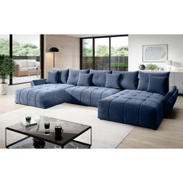 Eckcouch Decor u - Ecksofa L-form mit Bettkasten und Schlaffunktion - Blau - Blau - Graingold