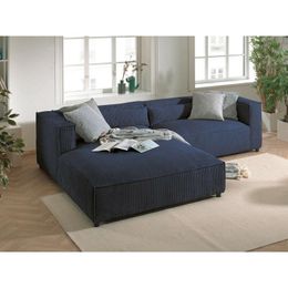 Lisa Design - Ela – 4-sitzer ecksofa links – aus cordsamt – zeitgenössischer stil - nachtblau