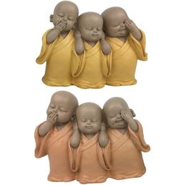 Signes Grimalt - Mönche sehen, nicht hören, sprechen 2U Buddhas Orangefarbene Buddha-Figur – 12 x 15 x 6 cm