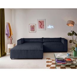 Lisa Design - Ela - ecksofa links - 4 sitzplätze - großer geripptem cord - blau