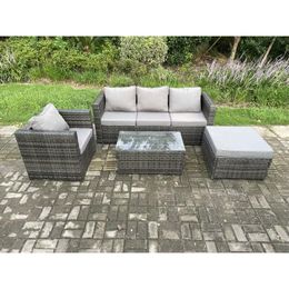 4 pcs Lounge Sofa Set Wicker pe Rattan Gartenmöbel Set mit Sessel Oblong Couchtisch Großer Fußhocker Dunkelgrau Gemischt - Fimous