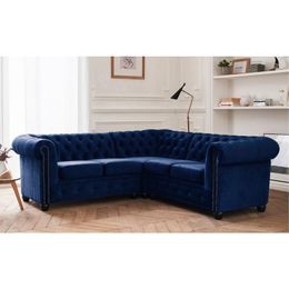 William - chesterfield ecksofa beidseitig montierbar - 5 sitzplätze - aus samt - nachtblau