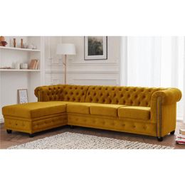 William - chesterfield ecksofa links - 4 sitzplätze - aus samt - gelb