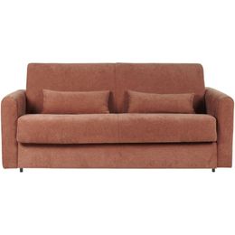 Miliboo - Schlafsofa 3-Sitzer mit Stoffbezug in Samtoptik Terracotta Matratze 13cm letto