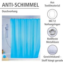 Anti-Schimmel Duschvorhang Uni Light Blue, Textil (Polyester), 180 x 200 cm, waschbar, Blau, Polyester hellblau - blau - Wenko