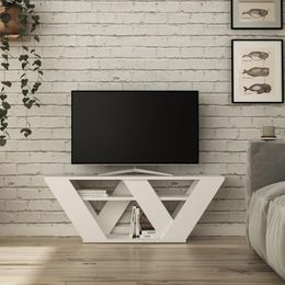 Pipralla Moderner TV-Ständer Multimedia-Center TV-Element Weiß Mit Einlegeböden 110cm - White - Weiß - Decortie