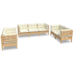 vidaXL - 7-tlg. Garten-Lounge-Set mit Creme Kissen Massivholz Kiefer