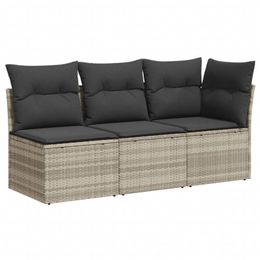 Gartensofa mit Kissen 3-Sitzer Hellgrau Poly Rattan vidaXL