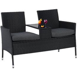 ALBATROS - Gartenbank antonio – Polyrattan Bank – 2-Sitzer Gartenbank mit Tischplatte aus Glas – uv beständig wetterfest – Stoffpolster – 134x82x55cm