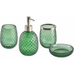 Beliani 4-teiliges Badezimmer-Set Glas in Grün Seifenspender Seifenschale Zahnbürstenhalter Becher Eleganter Moderner Stil Badzubehör für wc Toilette