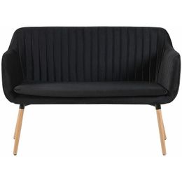 Beliani Sofa Schwarz Polsterbezug aus Samtstoff 2-Sitzer Küchensofa mit Metallgestell Holzoptik Modern Wohnzimmer Salon Möbel Wohnecke Sitzecke Küche